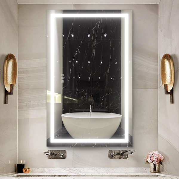AMANI Rectangular Modern High Lumen Lighted LED Anti-Fog Dimmable Wall Mounted Bathroom Vanity ...